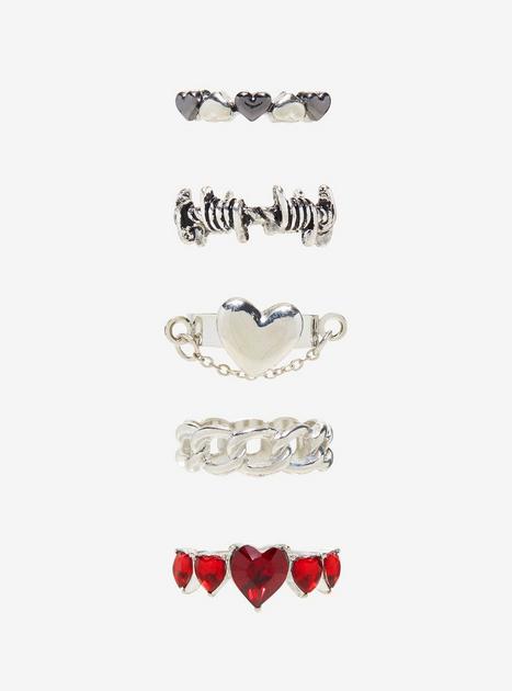 Red Hearts Gem Ring Set | Hot Topic