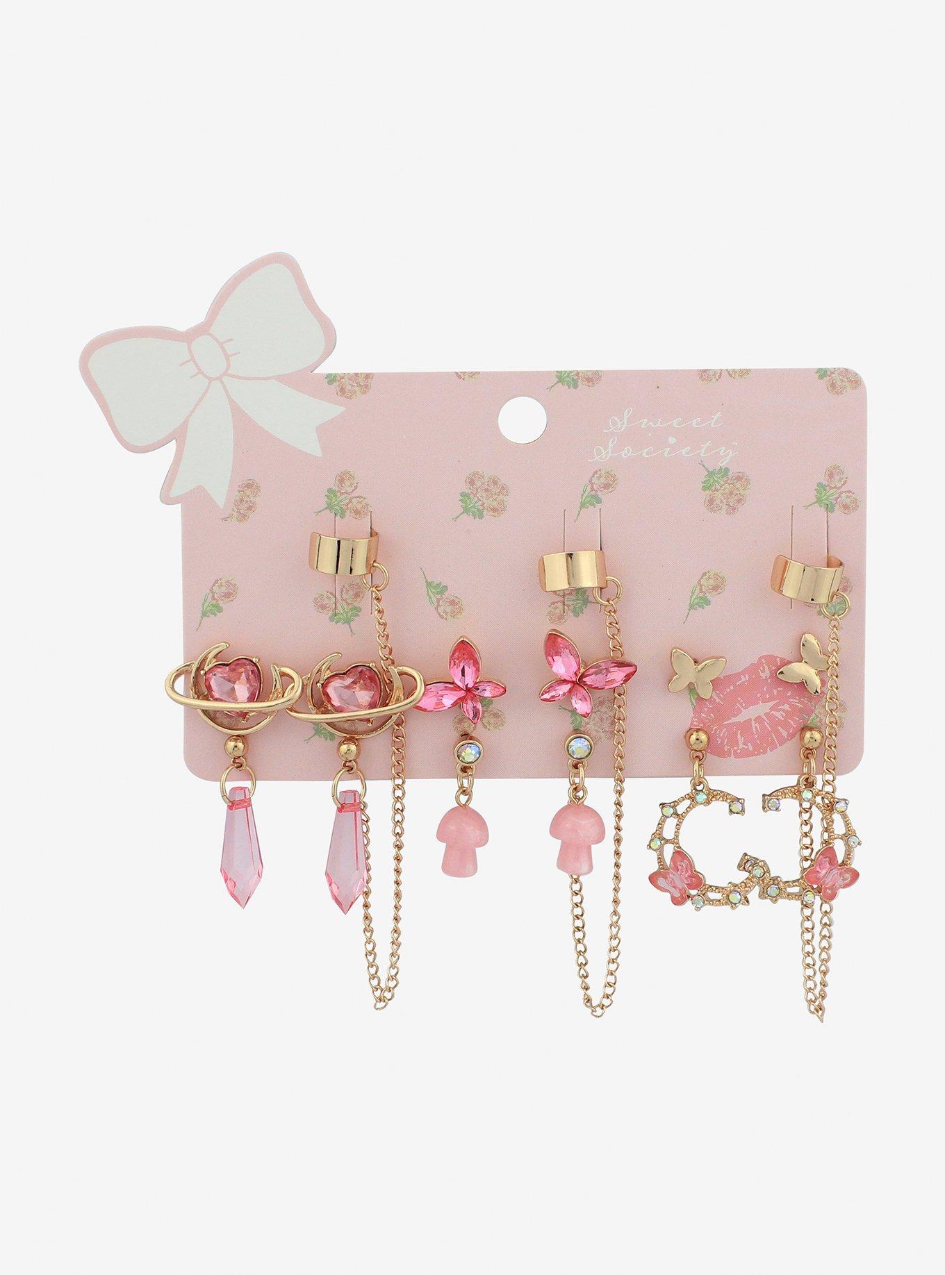 Butterfly Mushroom Crystal Cuff Earring Set | Hot Topic