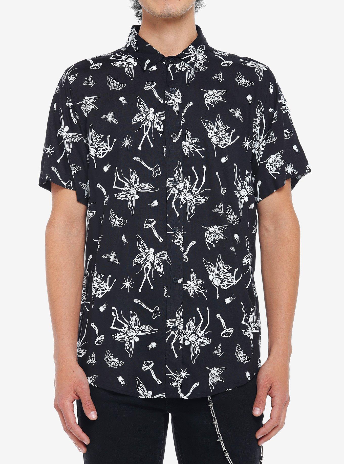 Skeleton Fairies Woven Button-Up | Hot Topic