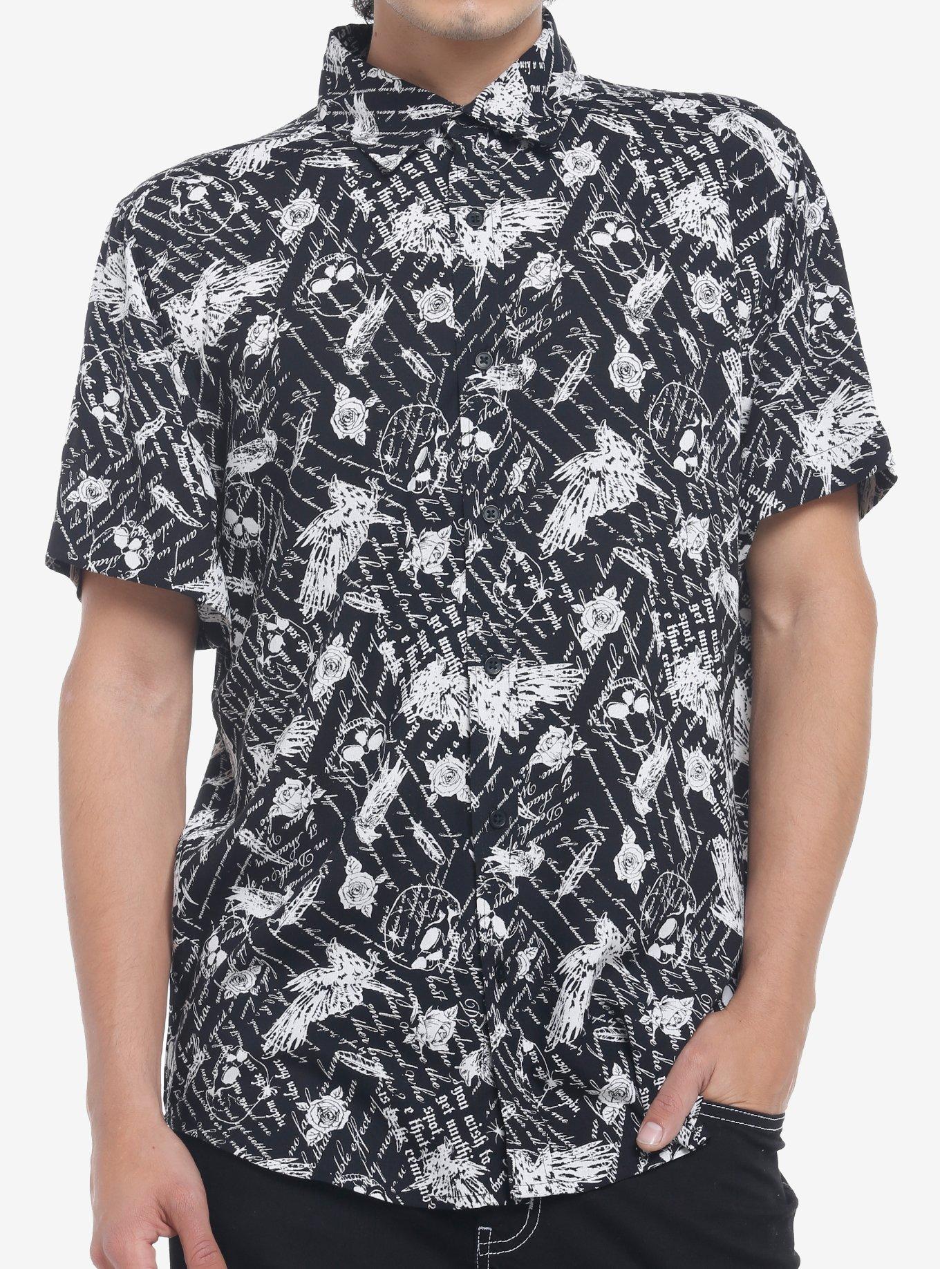 Dark Poetry Script Woven Button Up Hot Topic