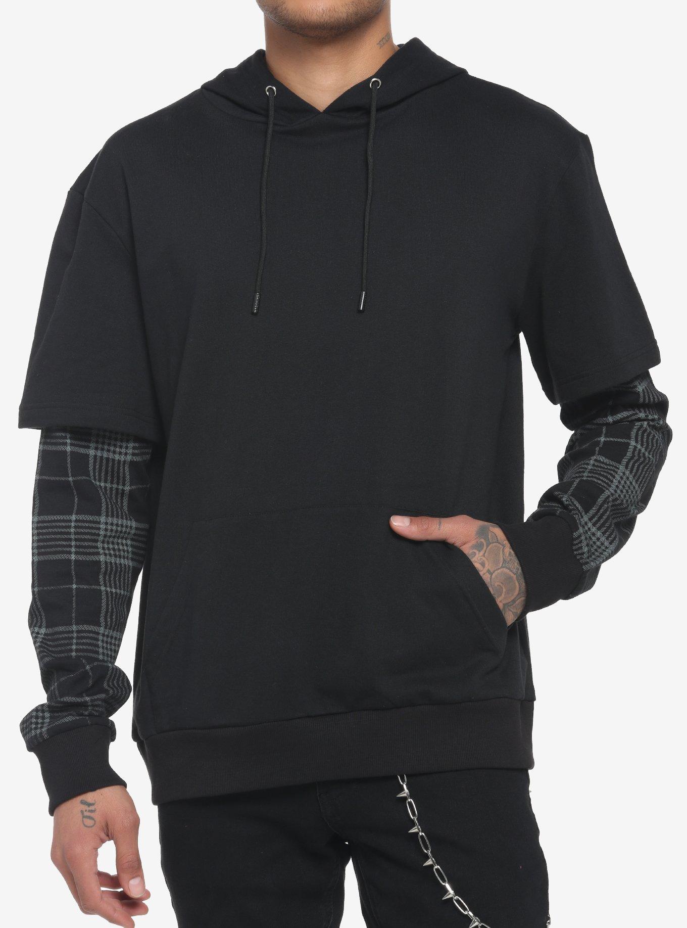 Black Plaid Twofer Hoodie Hot Topic