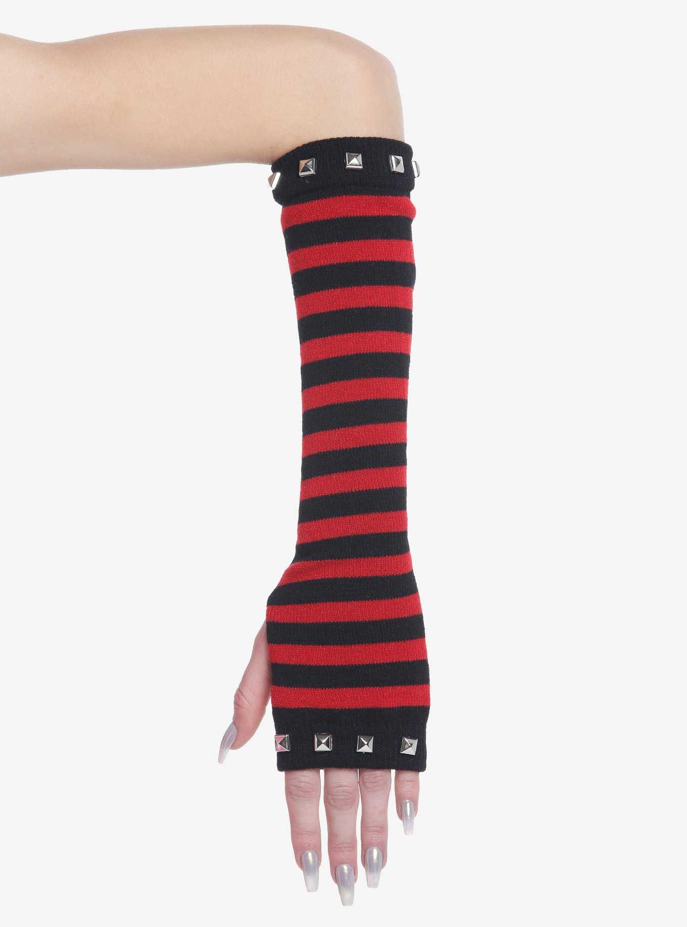 Red & Black Stripe Stud Arm Warmers | Hot Topic