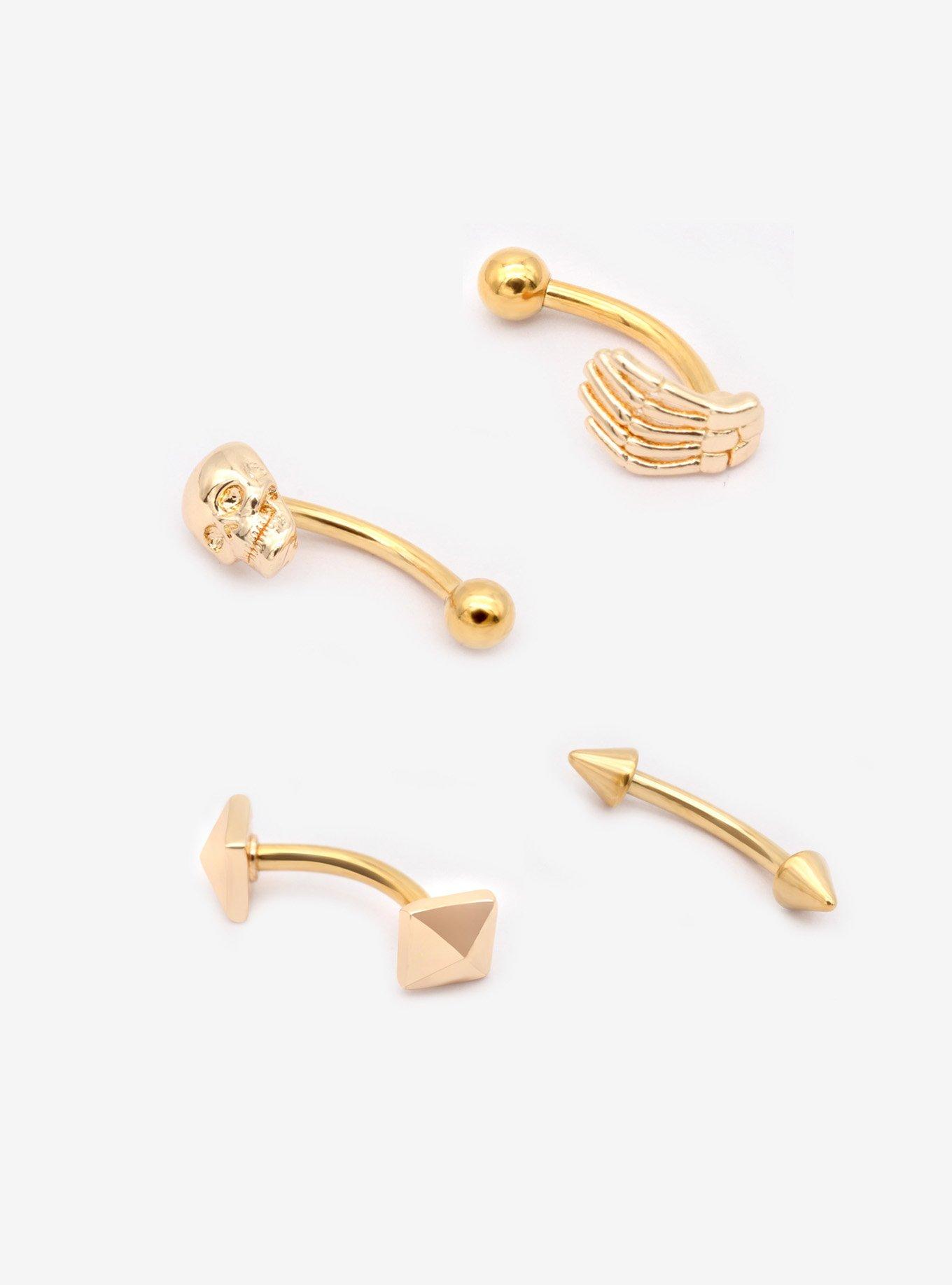 Steel Gold Skeleton Eyebrow Barbell 4 Pack | Hot Topic