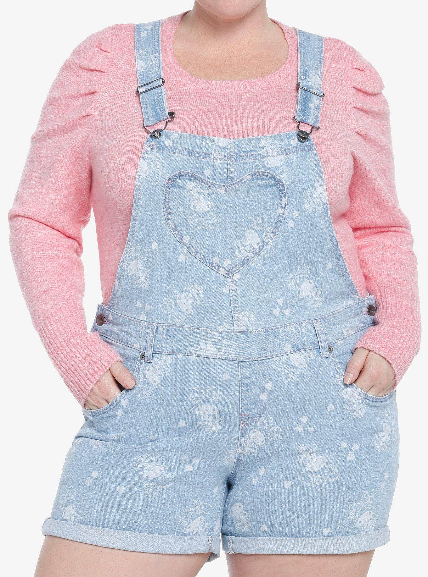 My Melody Hearts Denim Shortalls Plus Size | Hot Topic