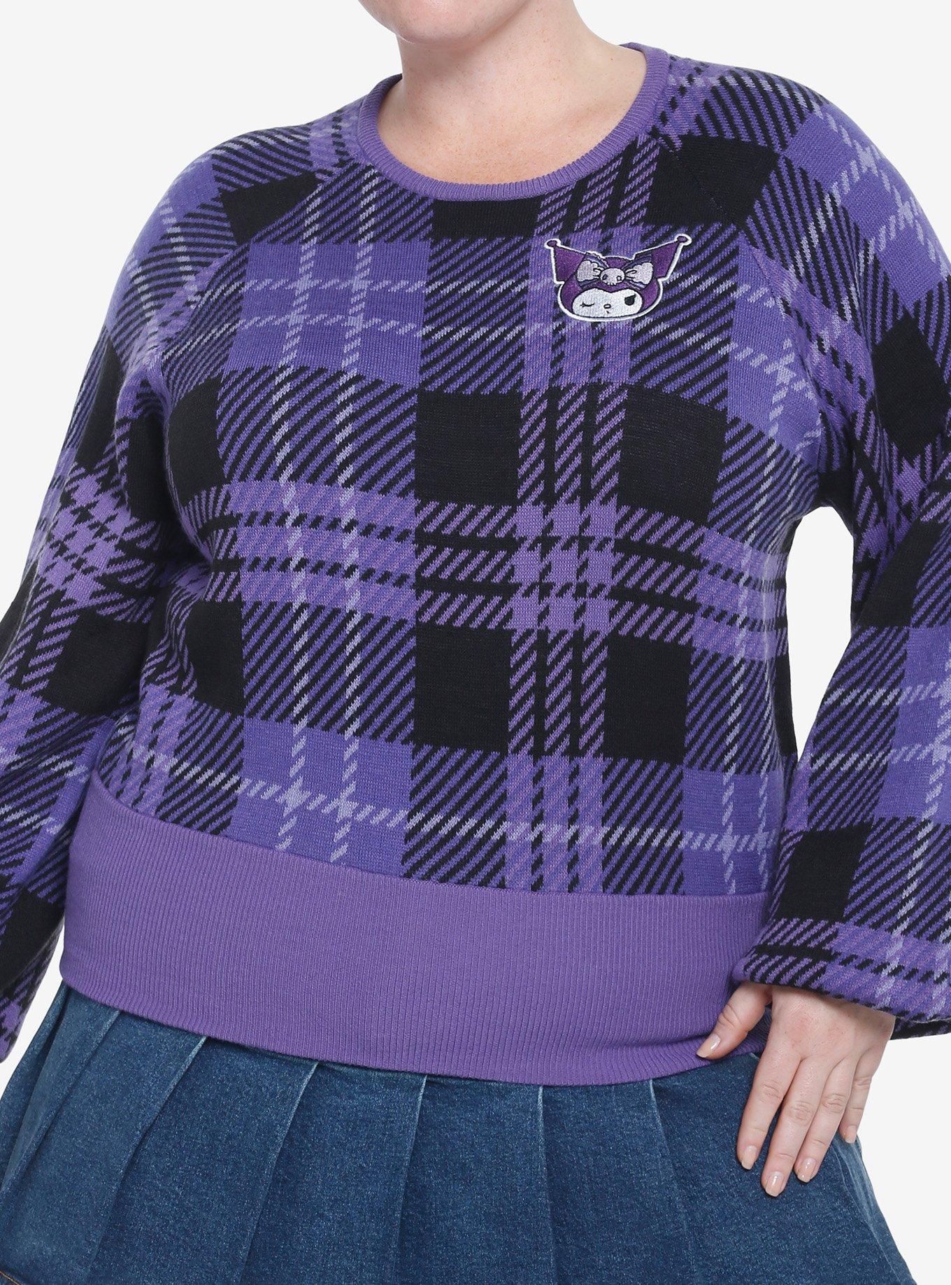 Kuromi Purple Plaid Knit Girls Sweater Plus Size Hot Topic