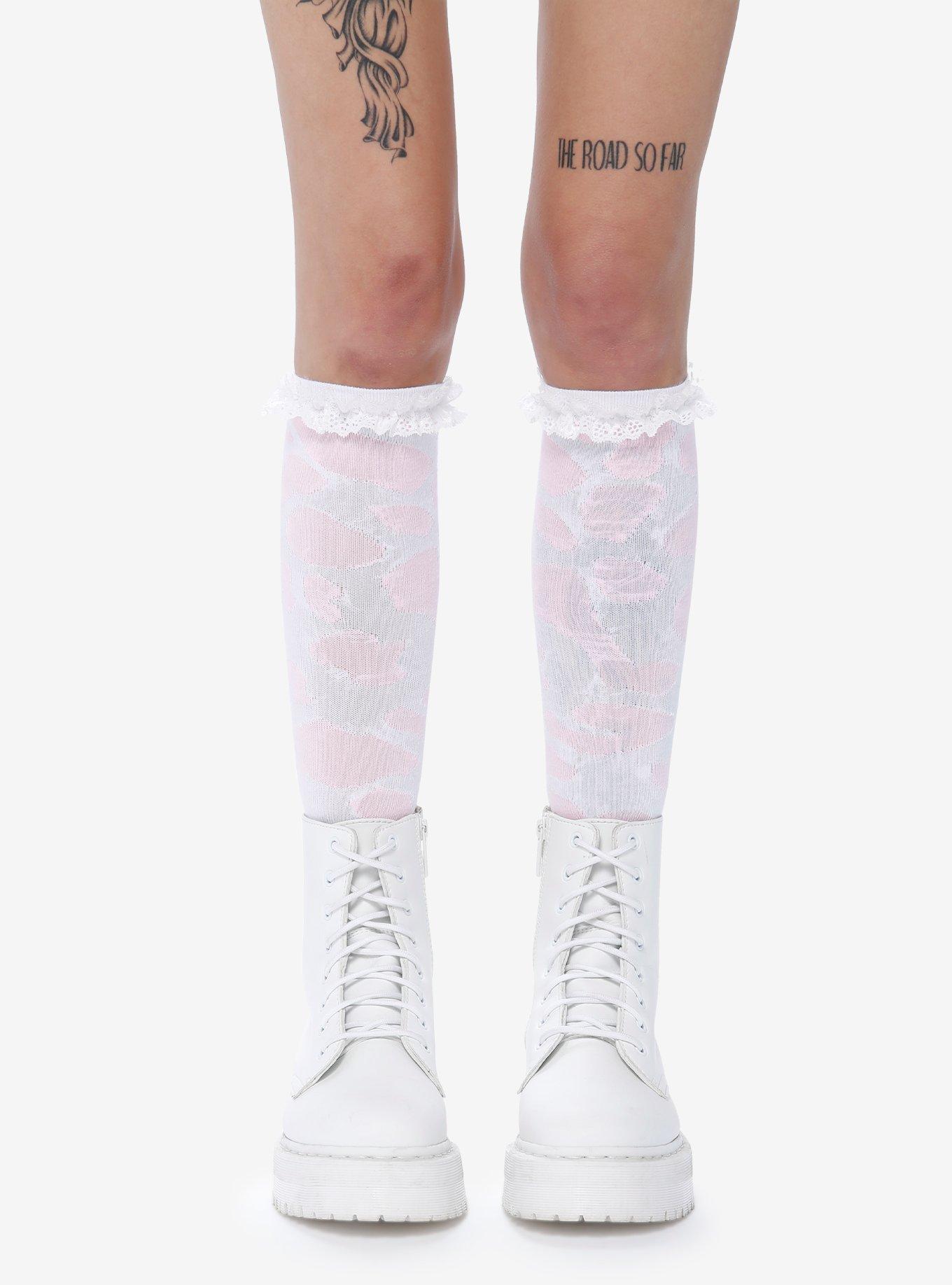 Pink Cow Ruffle Knee-High Socks | Hot Topic