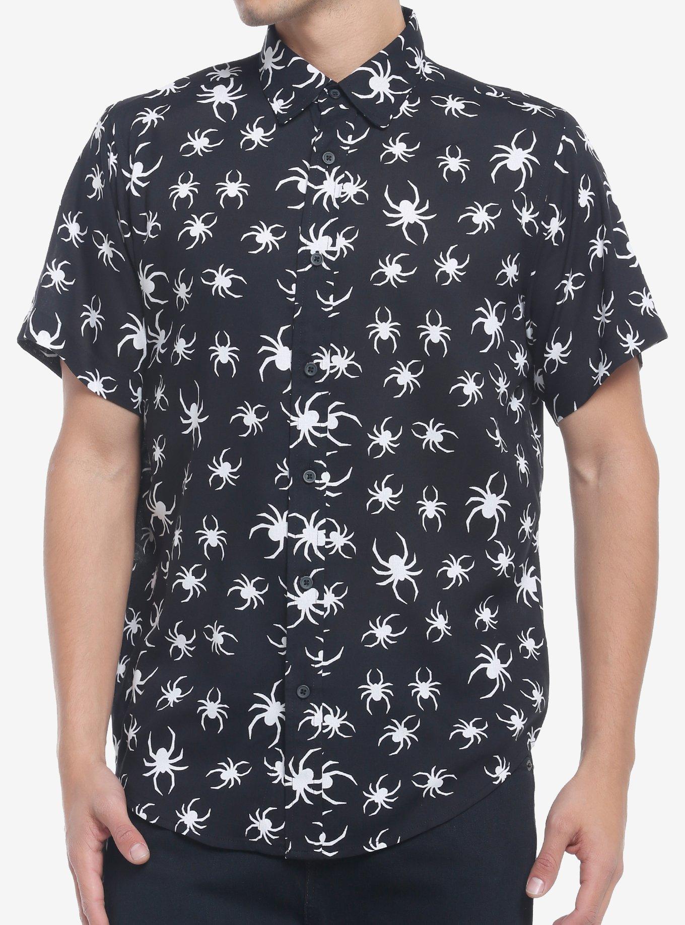 Black Spider Woven Button-Up | Hot Topic