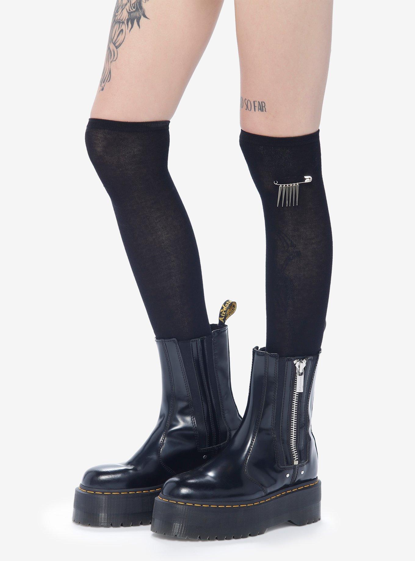 Safety Pin Spike Knee-High Socks | Hot Topic