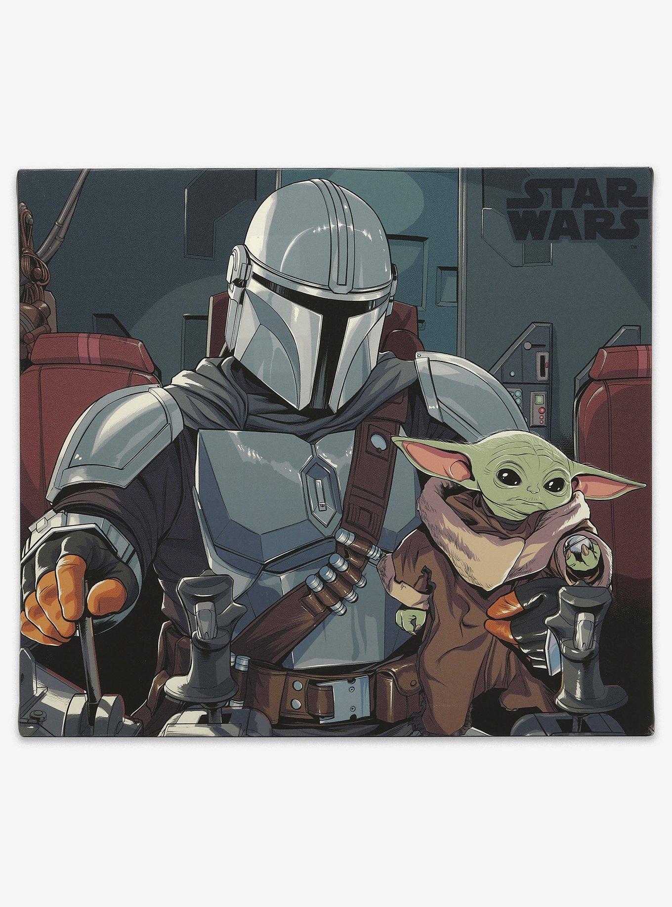 Star Wars The Mandalorian Baby Yoda & Mandalorian Canvas Wall Decor ...