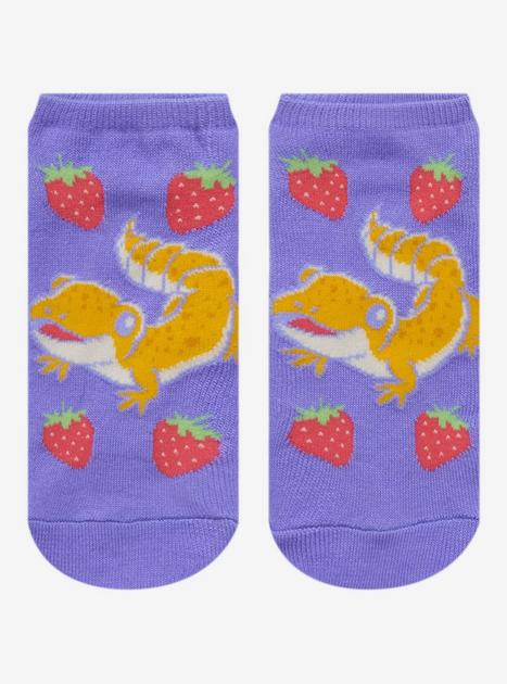 Purple Gecko Strawberry No-Show Socks | Hot Topic