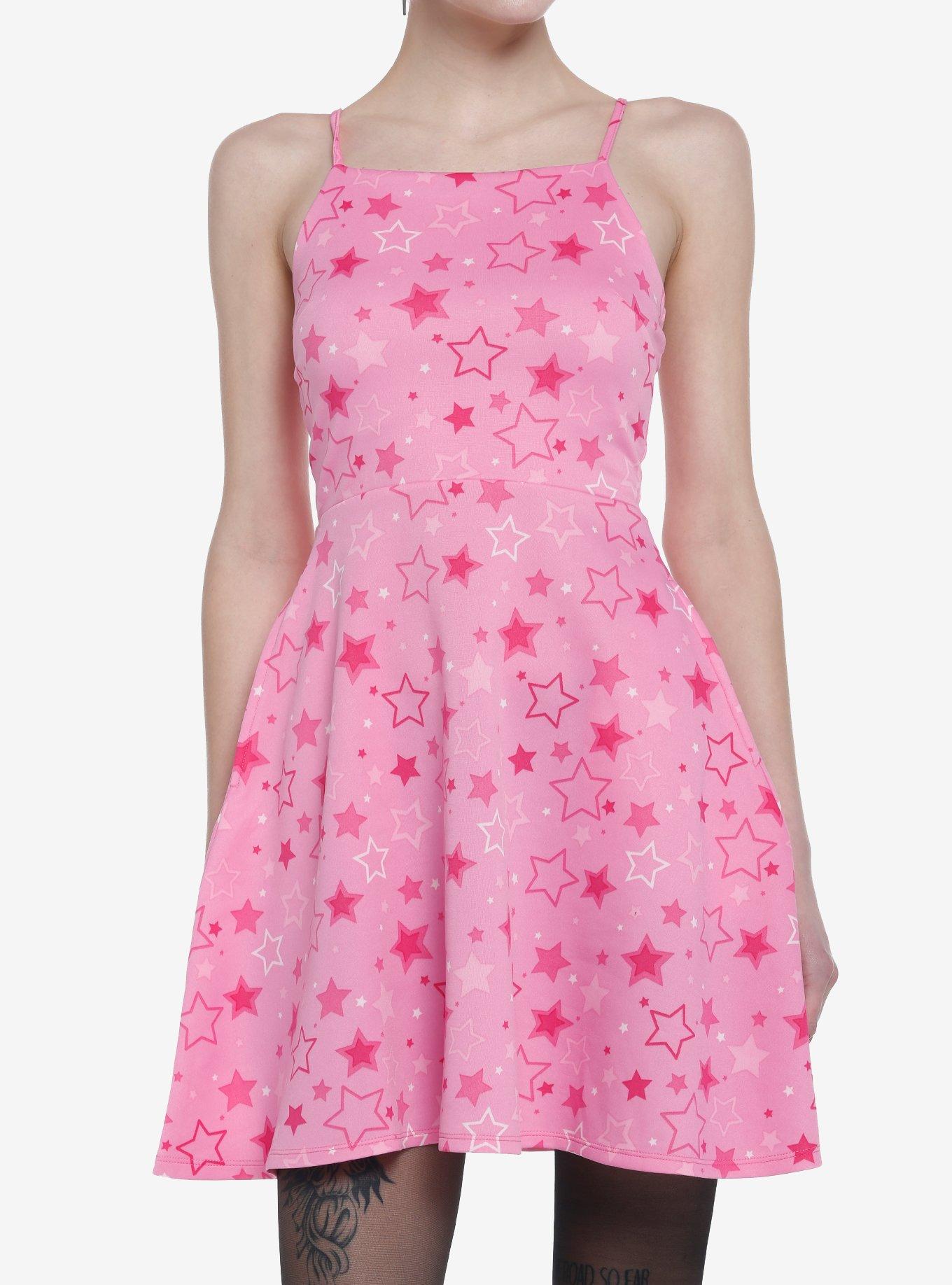 Hot Pink Stars Strappy Tank Dress | Hot Topic