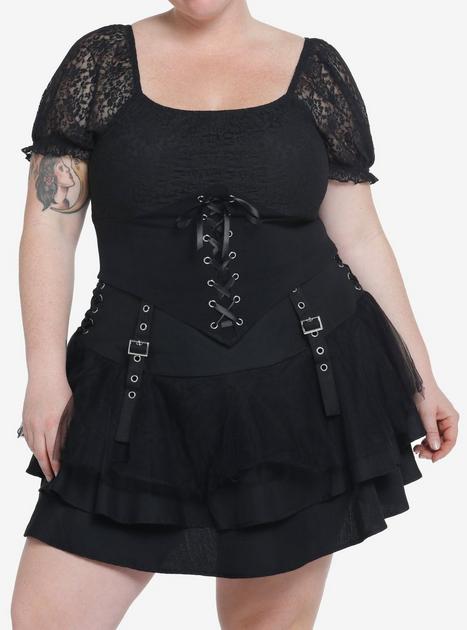 Thorn & Fable Black Lace-Up Pointed Girls Top Plus Size | Hot Topic