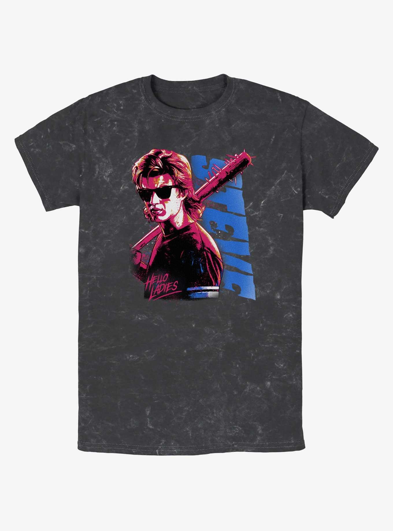 Stranger Things Splatterpunk Steve Mineral Wash T-Shirt - BLACK | BoxLunch