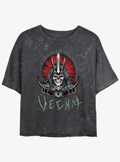Stranger Things Vecna Tombstone Badge Mineral Wash Womens Crop T-Shirt ...