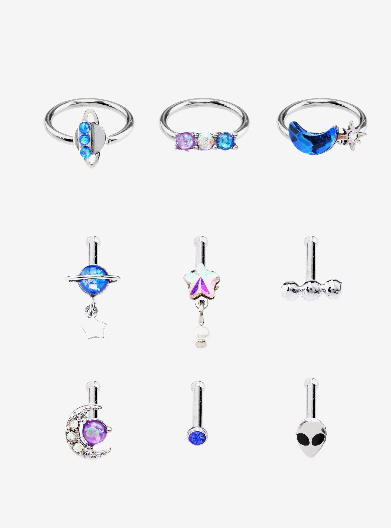 Steel Silver Planet Alien Nose Stud & Hoop 9 Pack | Hot Topic
