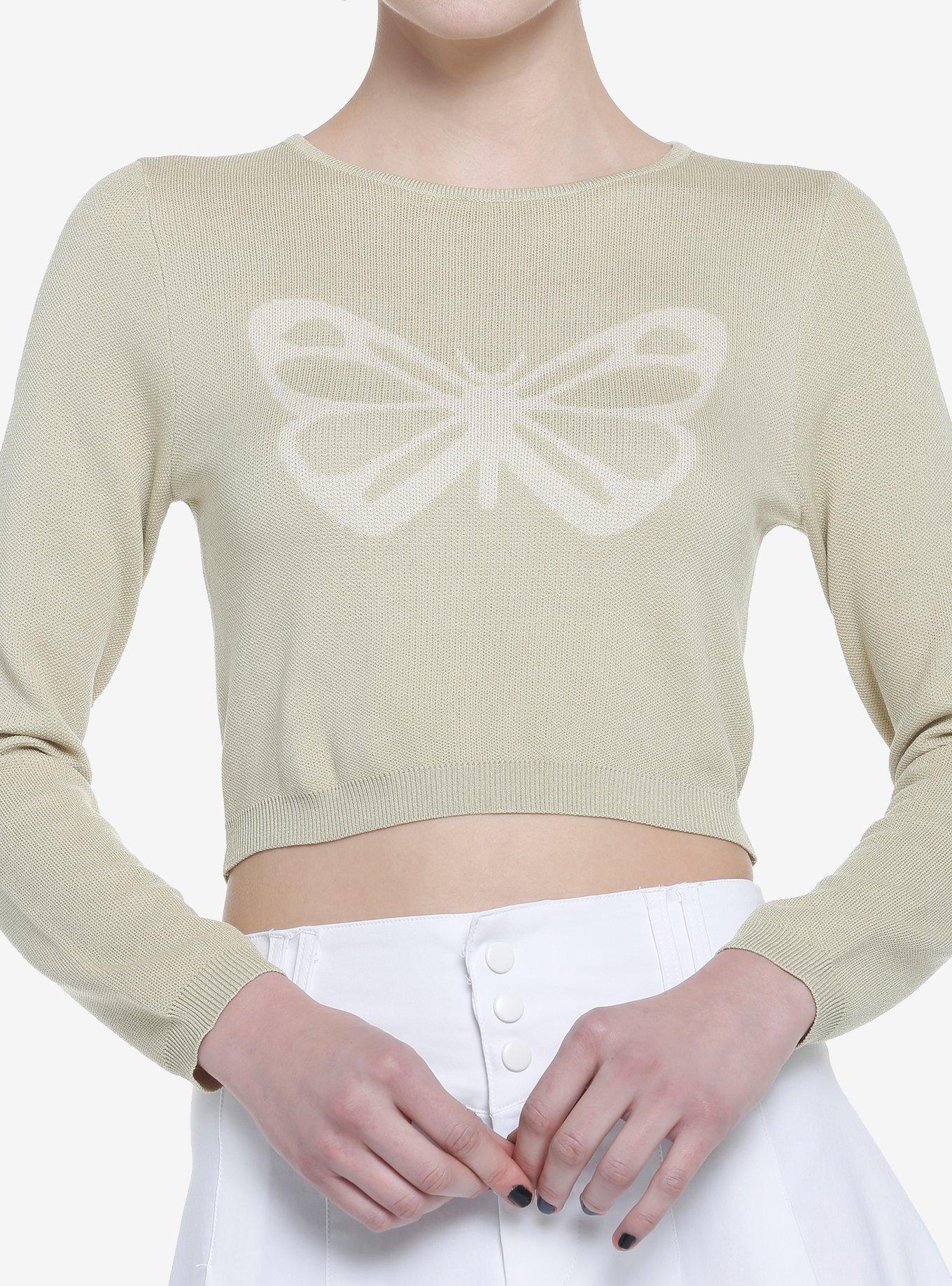 Butterfly Knit Girls Crop Sweater | Hot Topic