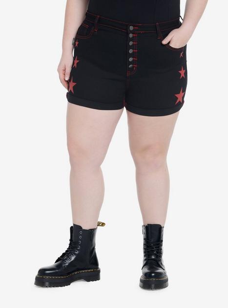 Black & Red Star Girls Denim Shorts Plus Size | Hot Topic