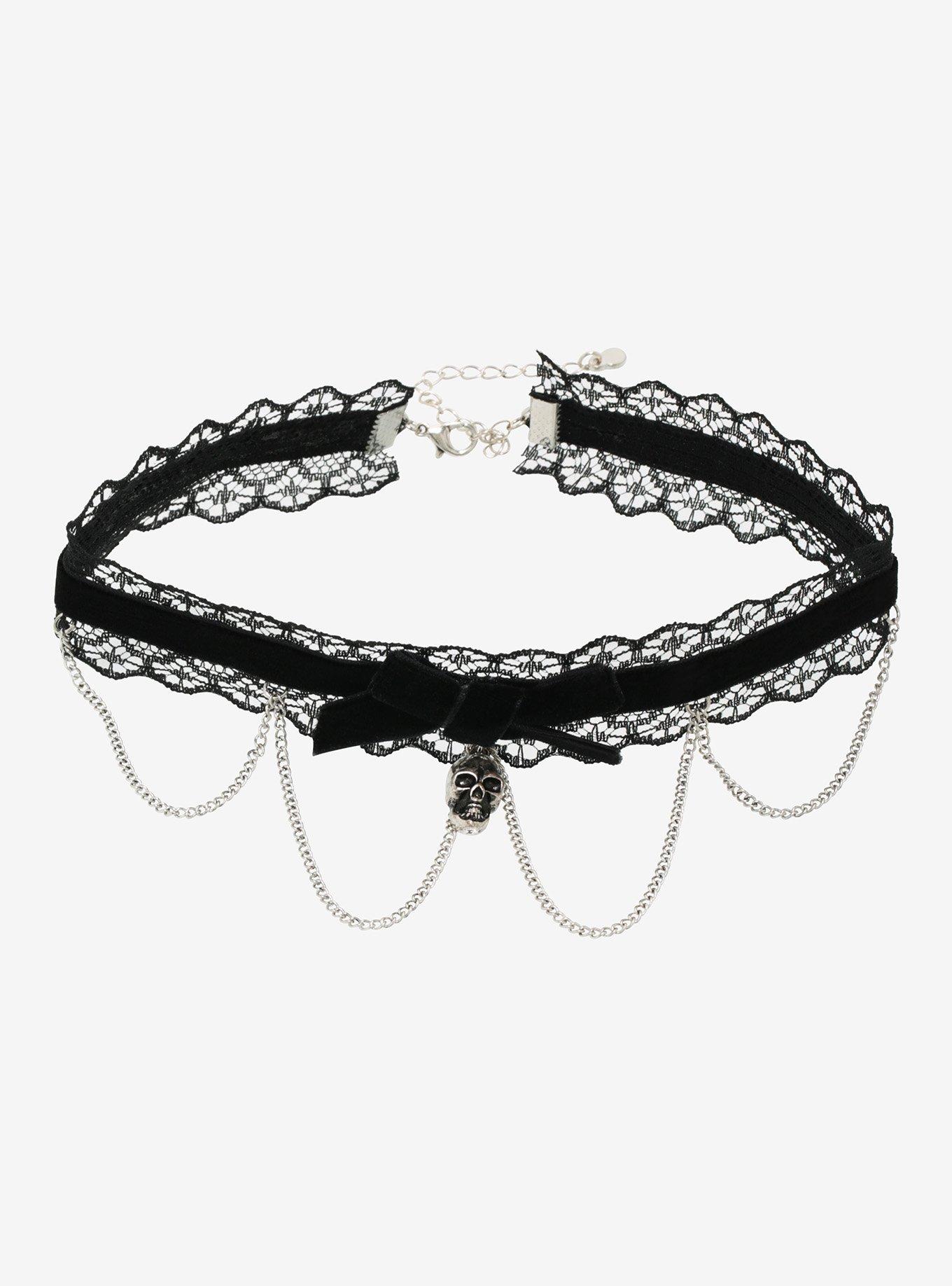 Black Skull Satin Lace Choker | Hot Topic