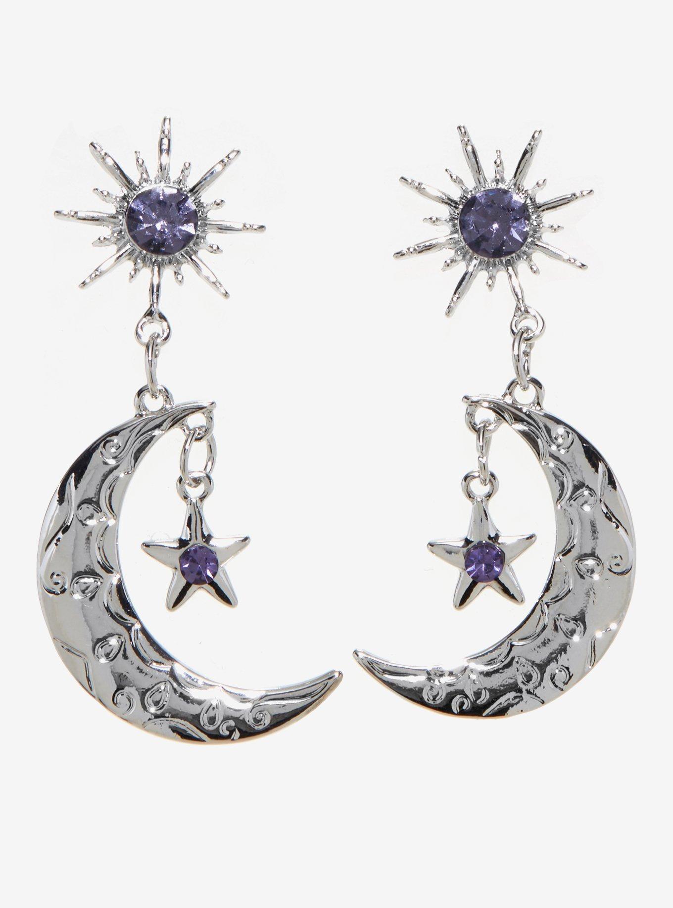 Purple Gem Celestial Moon Earrings | Hot Topic