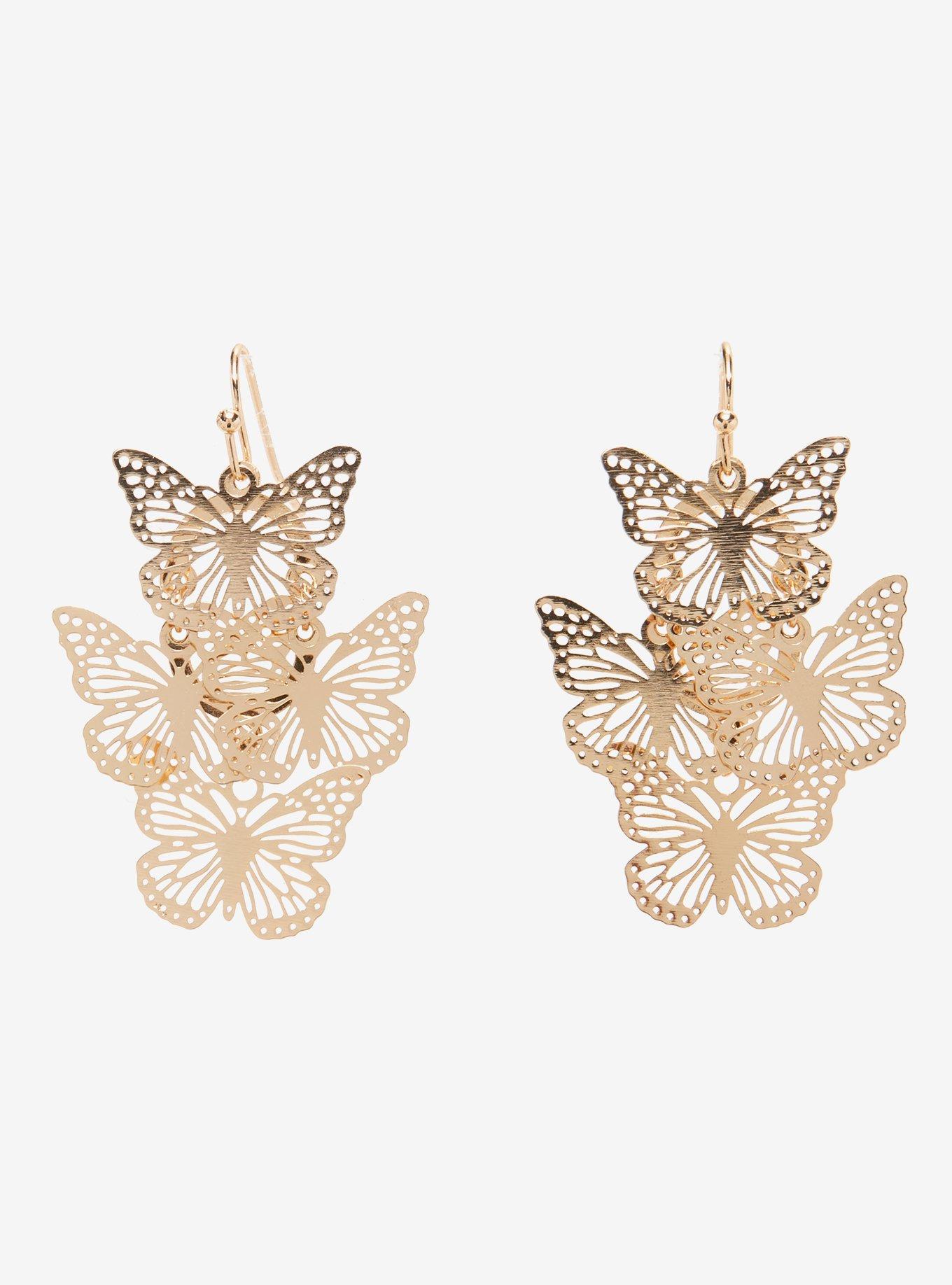 Gold Butterfly Charm Earrings | Hot Topic