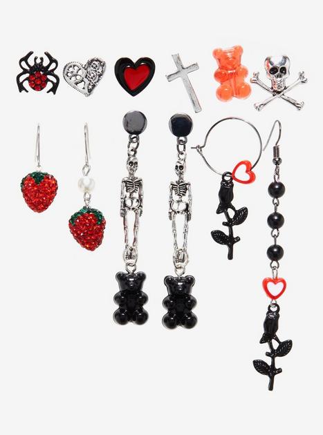 Black & Red Emo Icons Mismatched Earring Set | Hot Topic