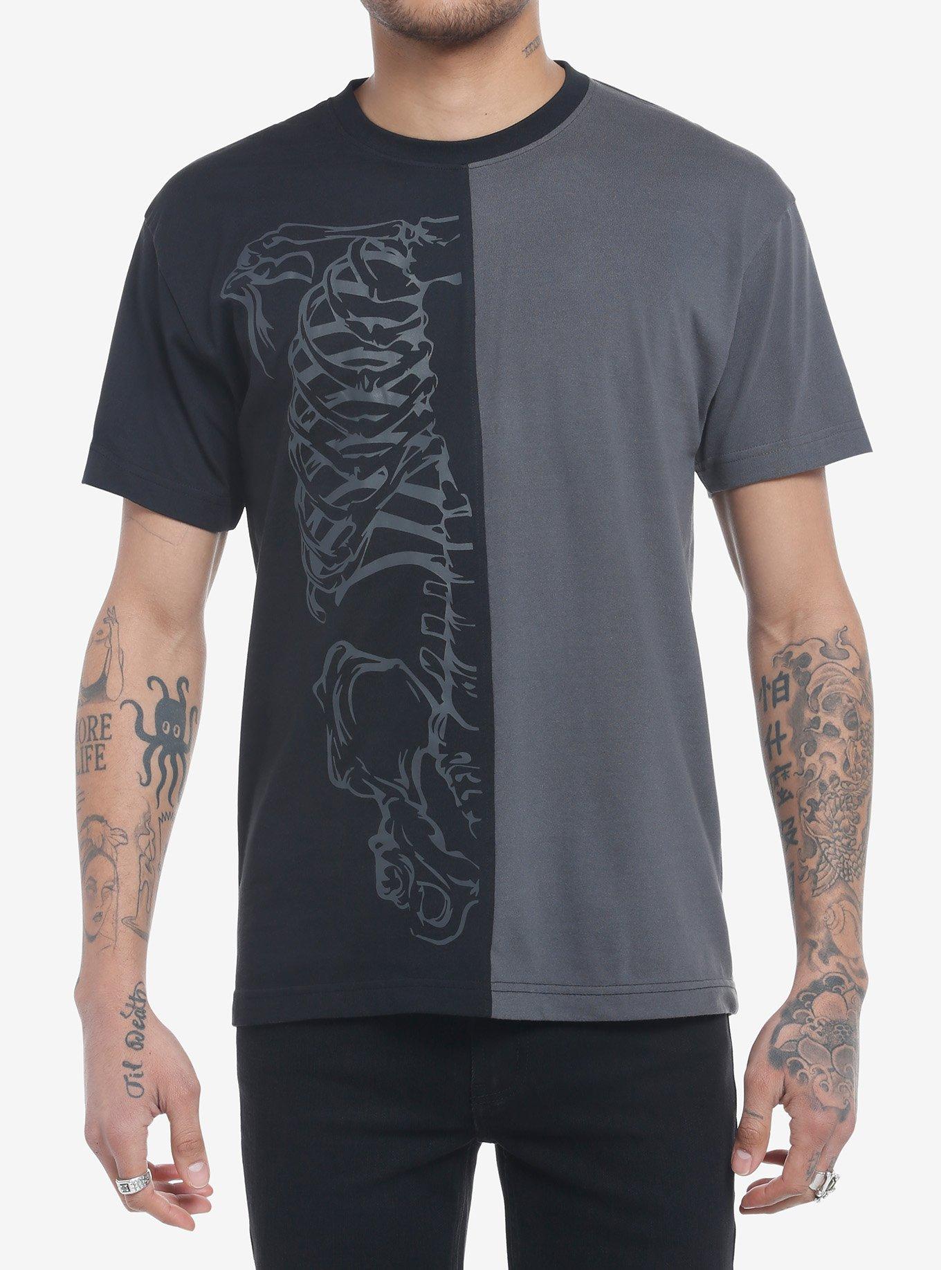Black & Grey Split Skeleton T-Shirt | Hot Topic