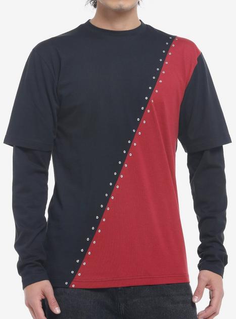 Red & Black Grommets TwoFer Long-Sleeve T-Shirt | Hot Topic
