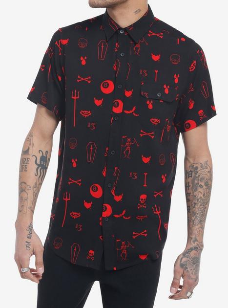 Black & Red Dark Symbols Woven Button-Up | Hot Topic