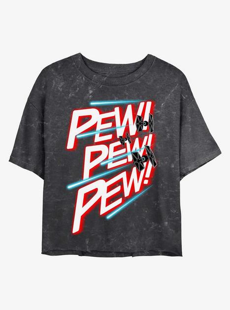 Star Wars Pew Pew Pew Mineral Wash Crop Womens T-Shirt - BLACK | BoxLunch