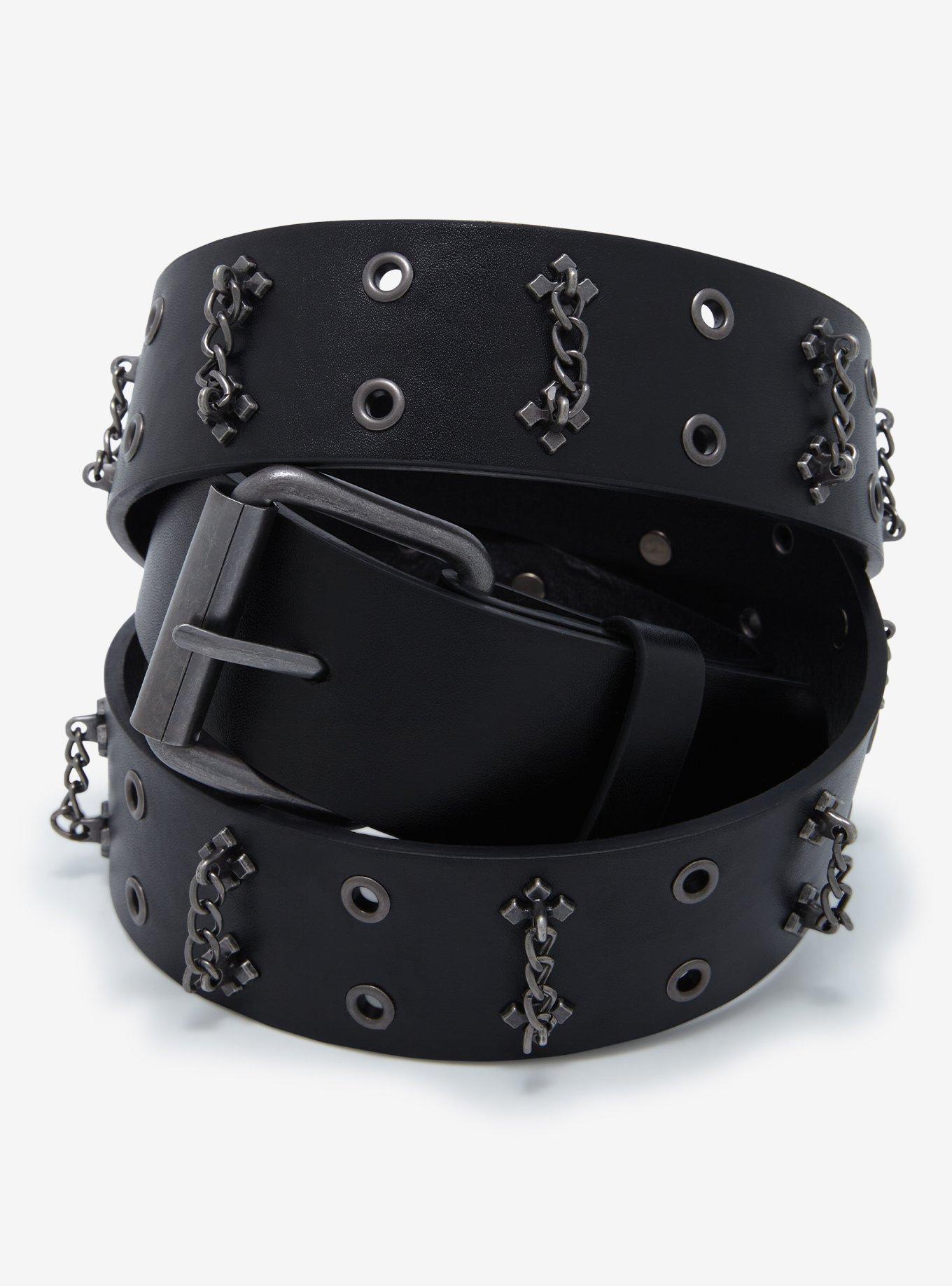 Black & Hematite Cross Chain Grommet Belt | Hot Topic