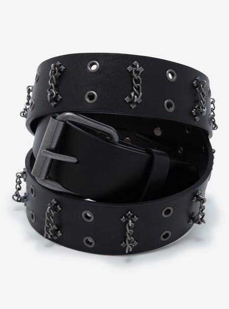 Black & Hematite Cross Chain Grommet Belt | Hot Topic