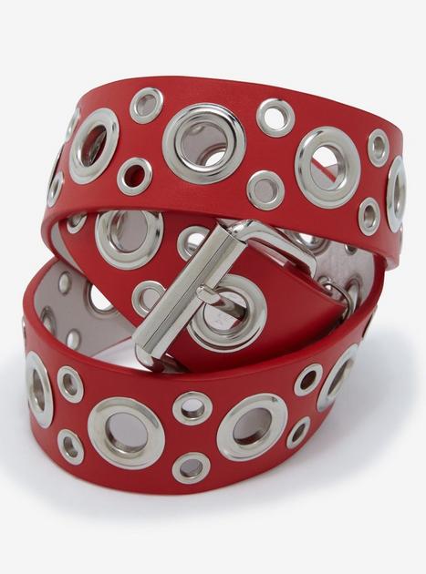 Red & Silver Grommet Belt | Hot Topic