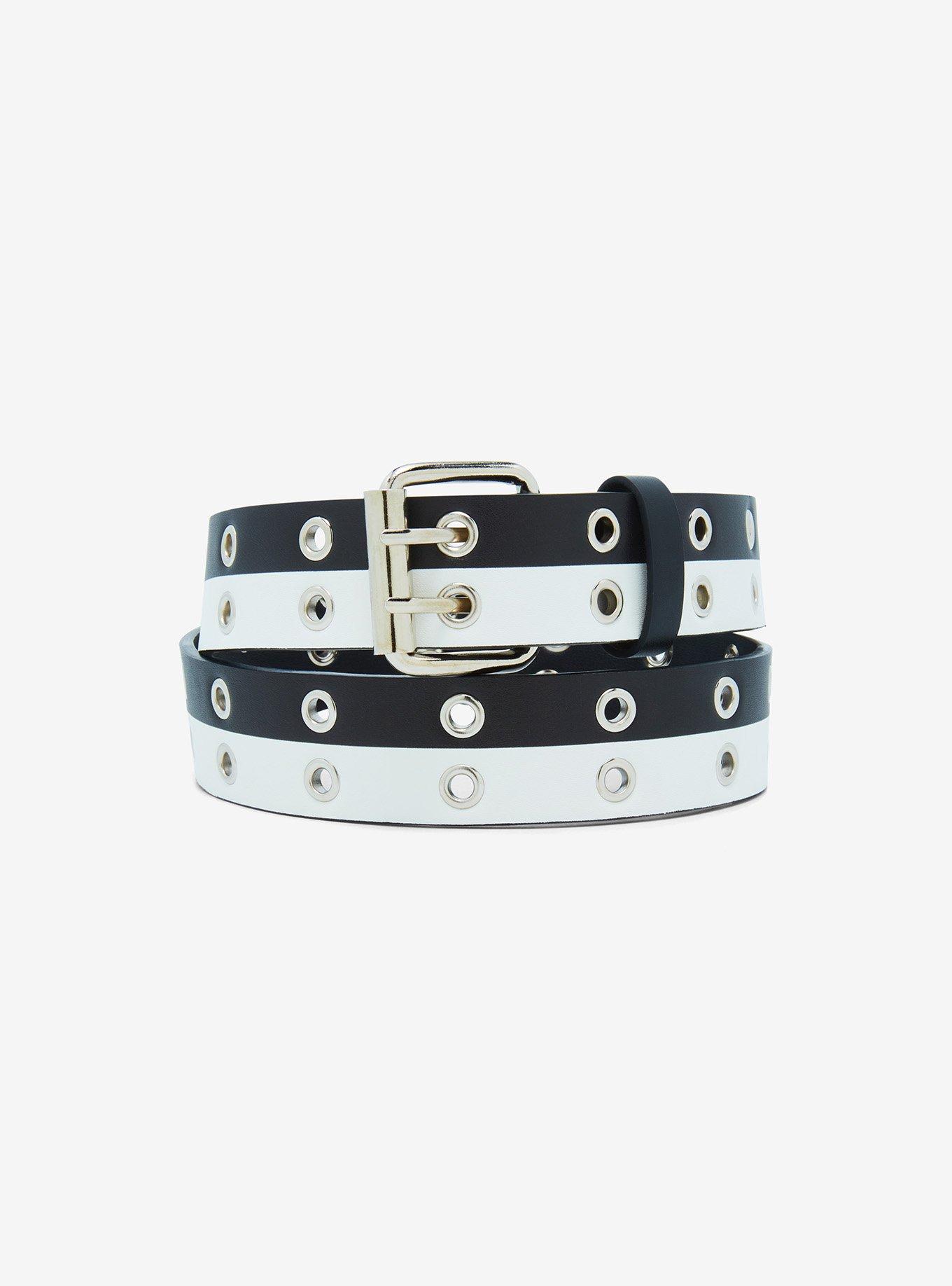 Black And White Split Grommet Belt Hot Topic