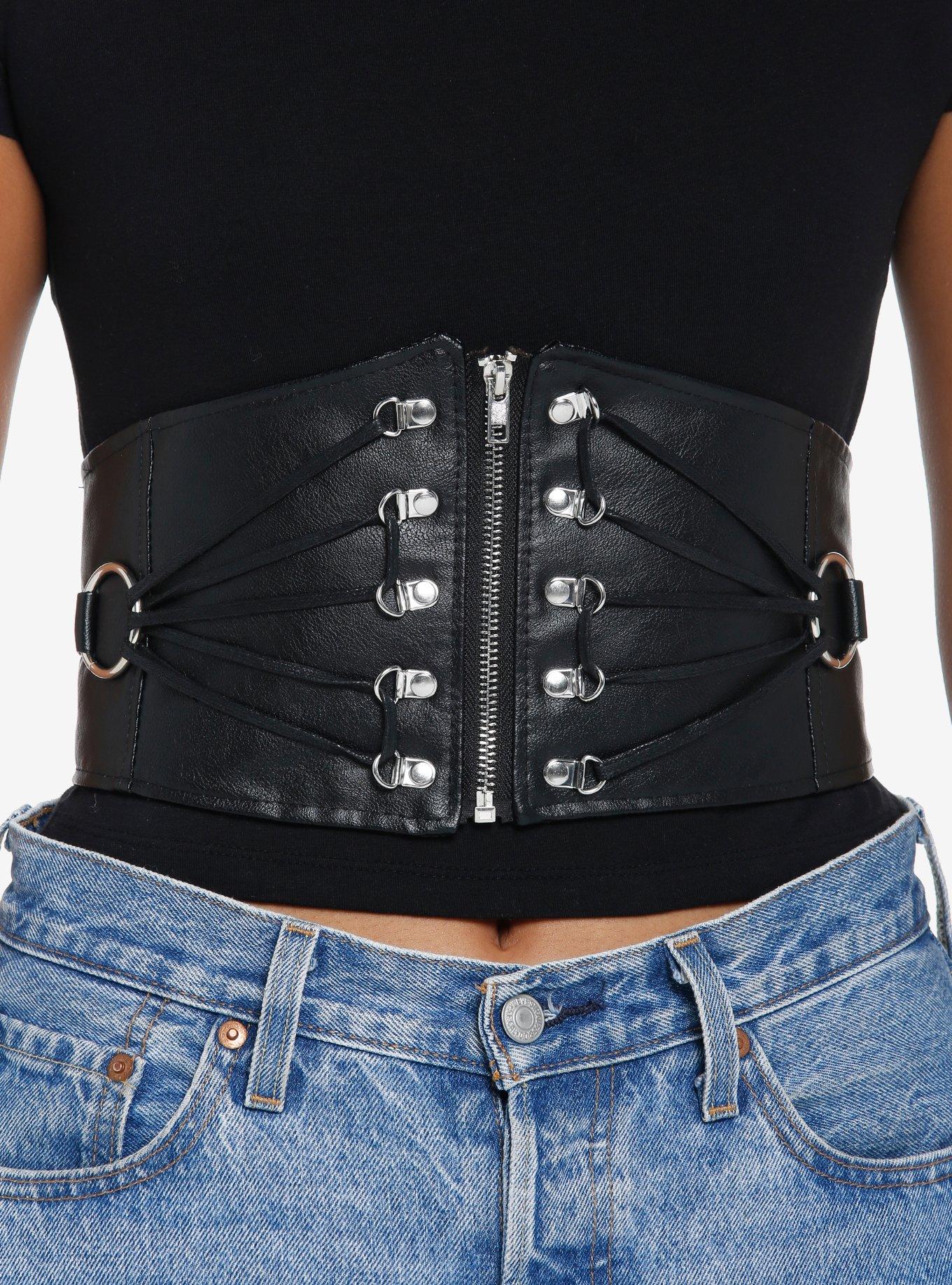 Black O-Ring Strap Zipper Corset | Hot Topic