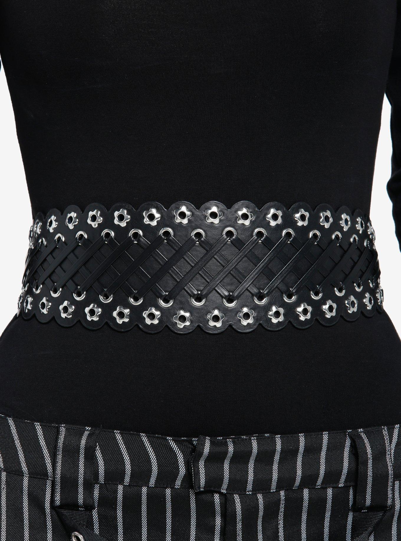 Black Flower Grommet Wide Belt | Hot Topic