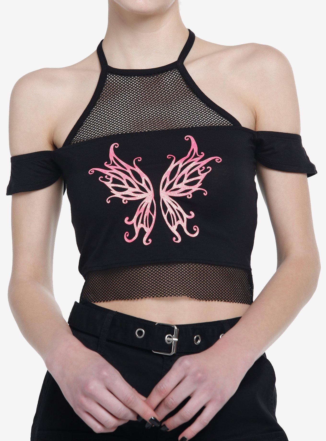 Social Collision Pink Glitter Fairy Wings Mesh Girls Halter Tank Top ...
