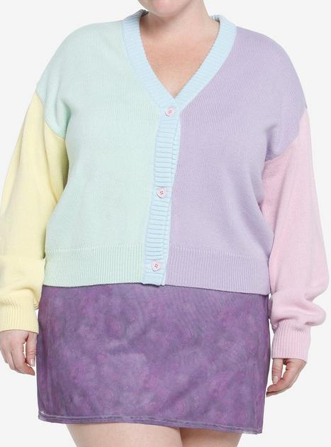Pastel Color-Block Crop Girls Cardigan Plus Size | Hot Topic