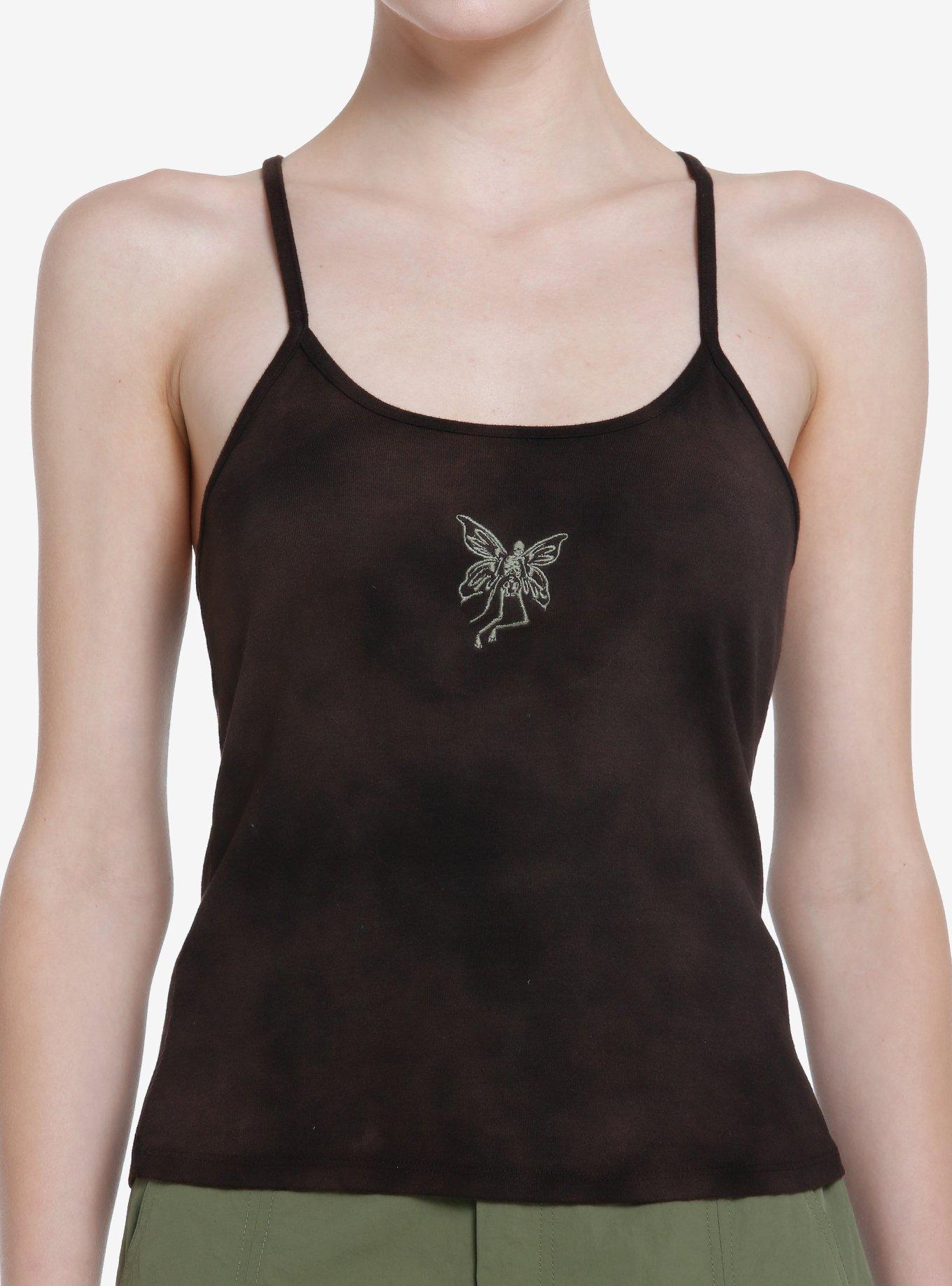 Thorn & Fable Skeleton Fairy Brown Tie-Dye Crop Girls Tank Top | Hot Topic