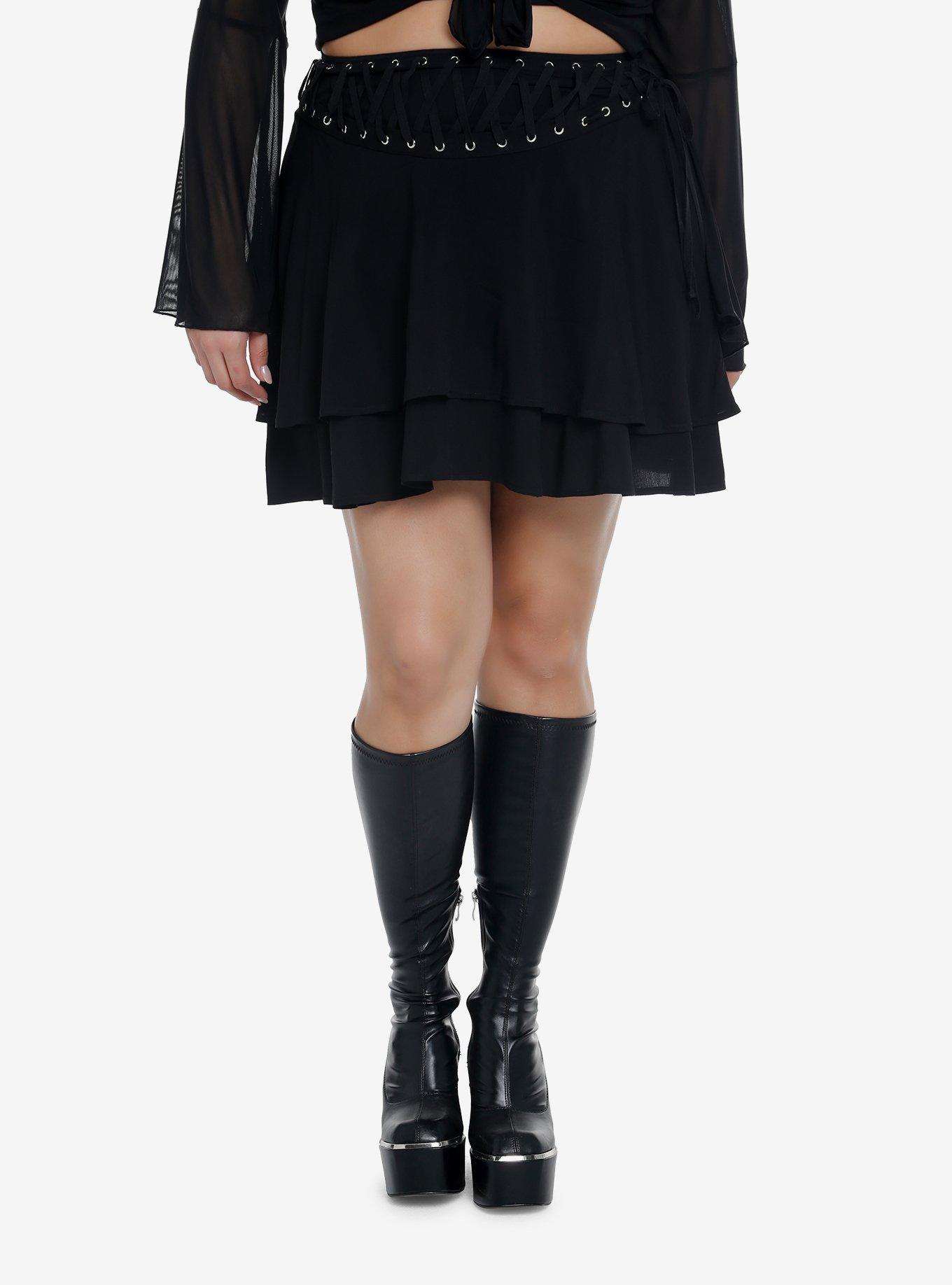 Cosmic Aura Black Grommet And Lace Up Tiered Skirt Plus Size Hot Topic