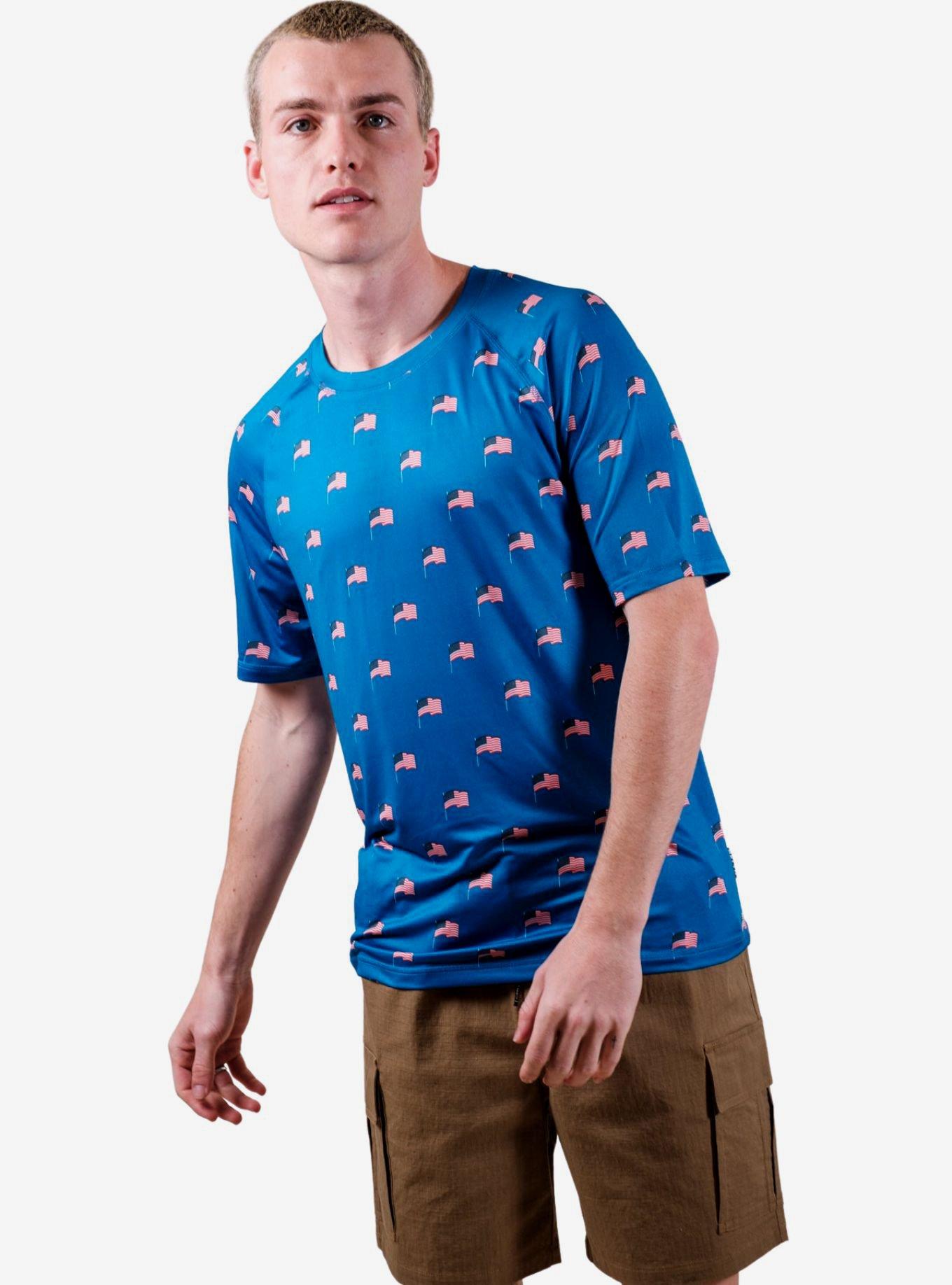 Blue Ditsy Flag Short Sleeve Rash Guard | Hot Topic