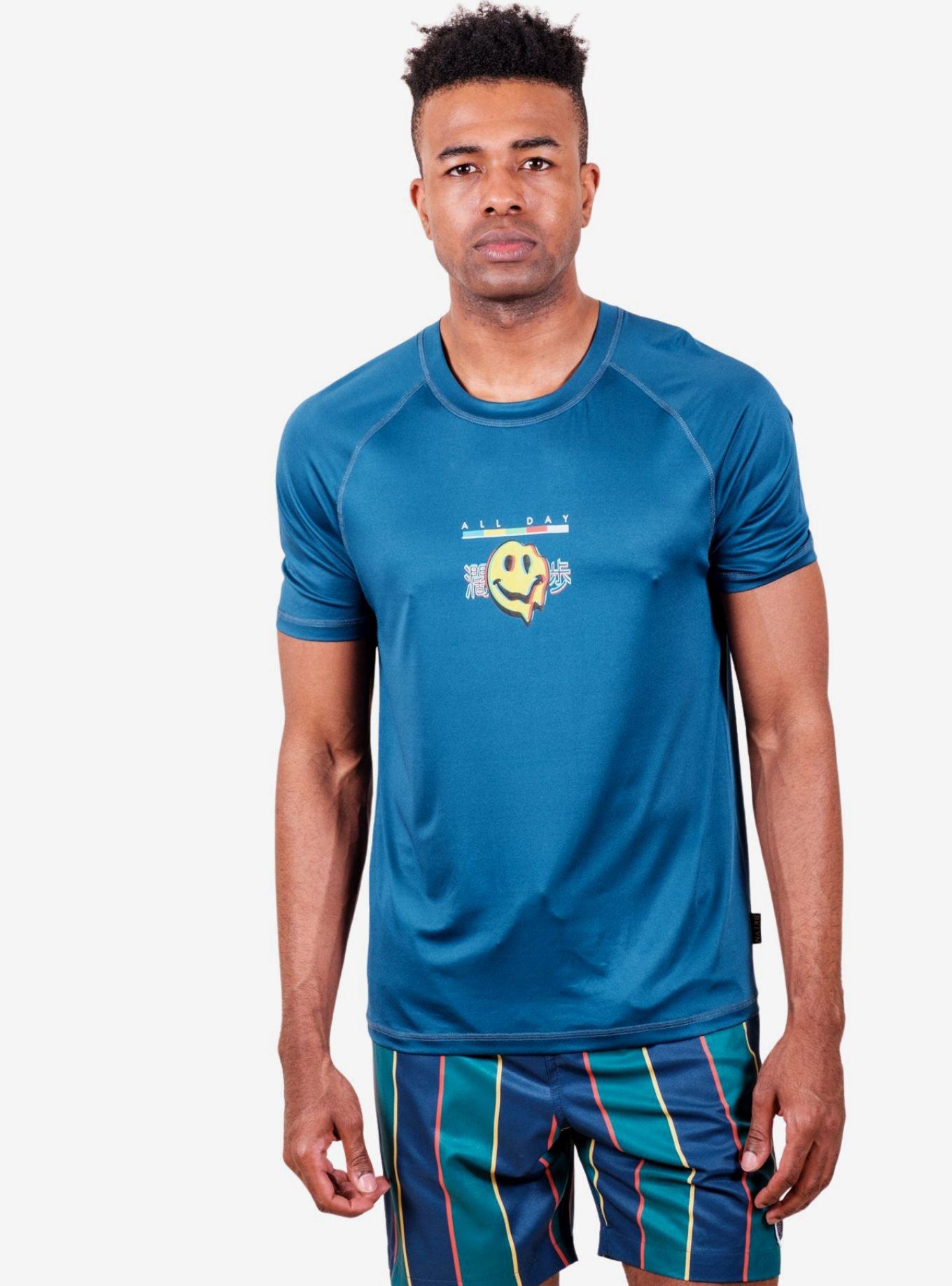 Dark Teal "Drip Happy Face" Short Sleeve Rash Guard | Hot Topic