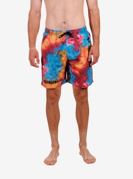Multicolored Problematic Swim Trunks Hot Topic
