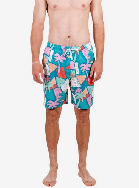 Multicolored Tropical Abstract Swim Trunks | Hot Topic