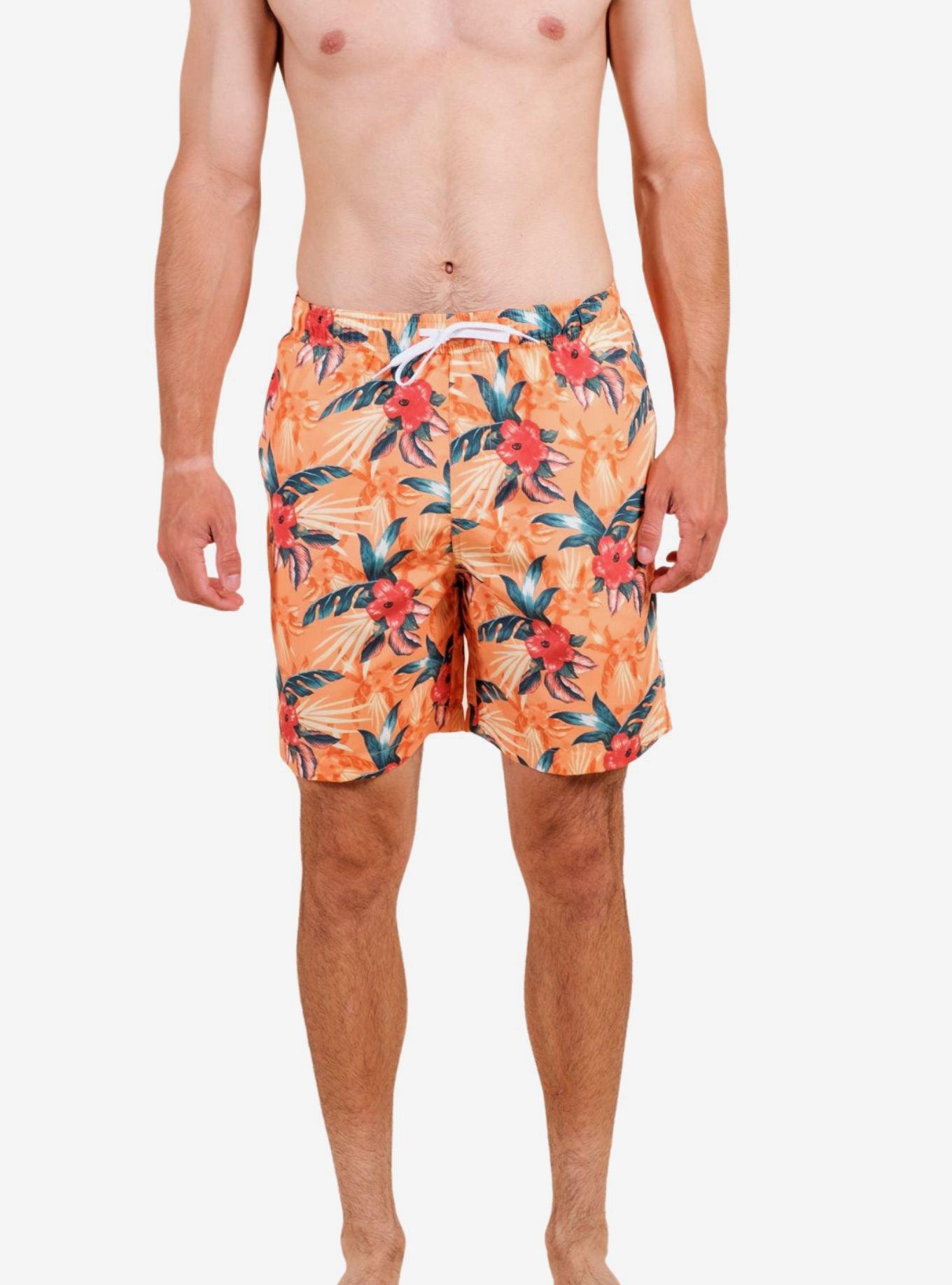 Orange Hibiscus Floral Swim Trunks | Hot Topic