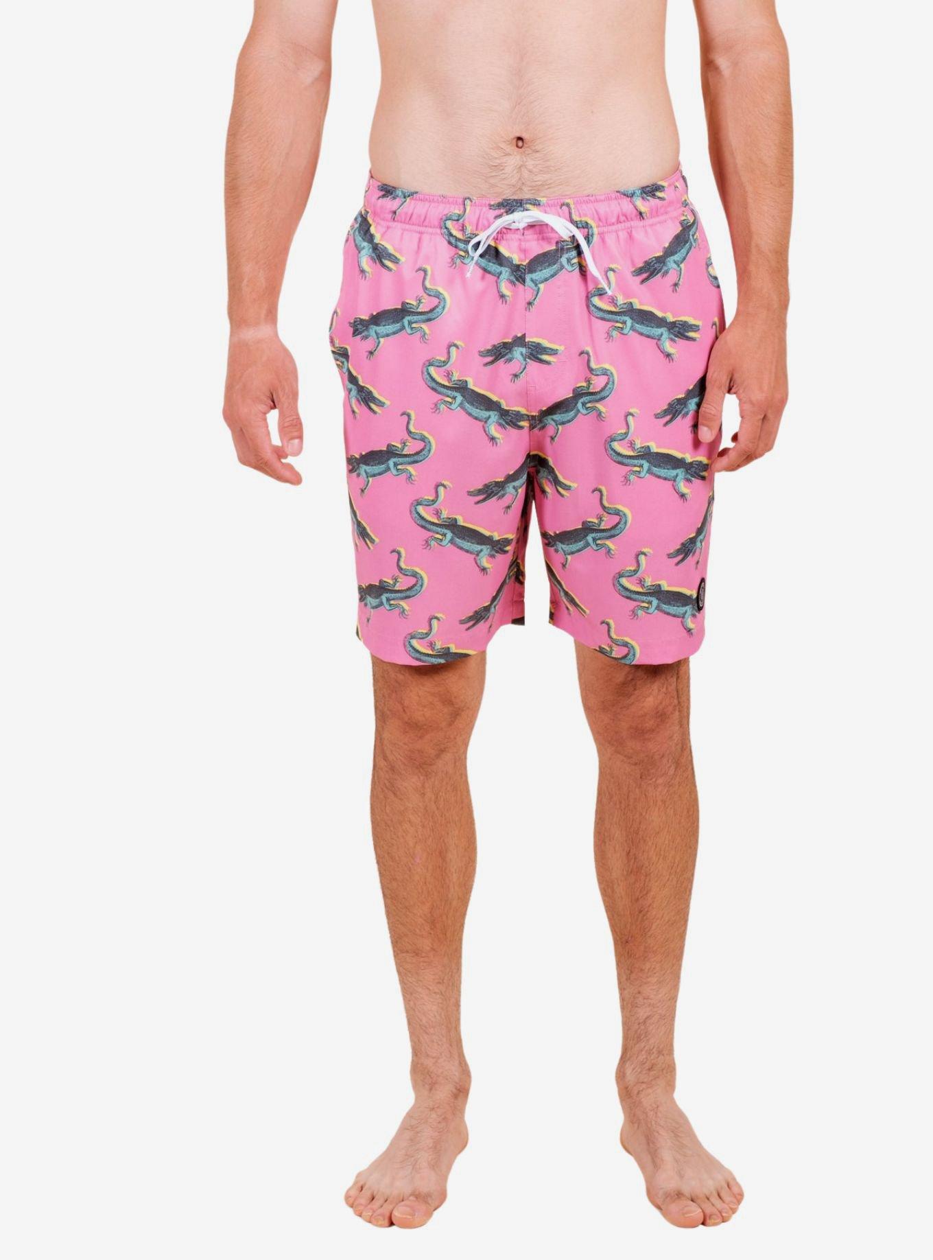 Pink Neon Crocodile Swim Trunks | Hot Topic