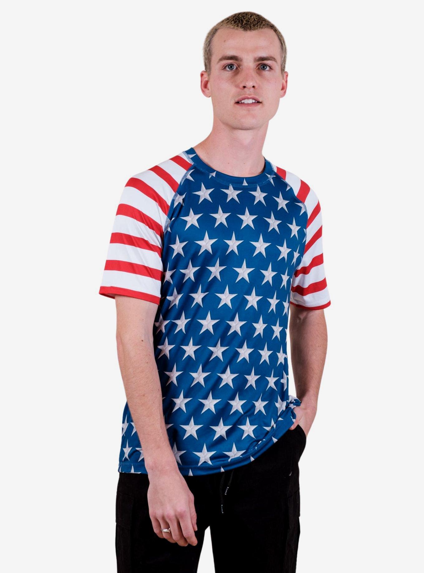 Red White & Blue Split Short Sleeve Rash Guard | Hot Topic