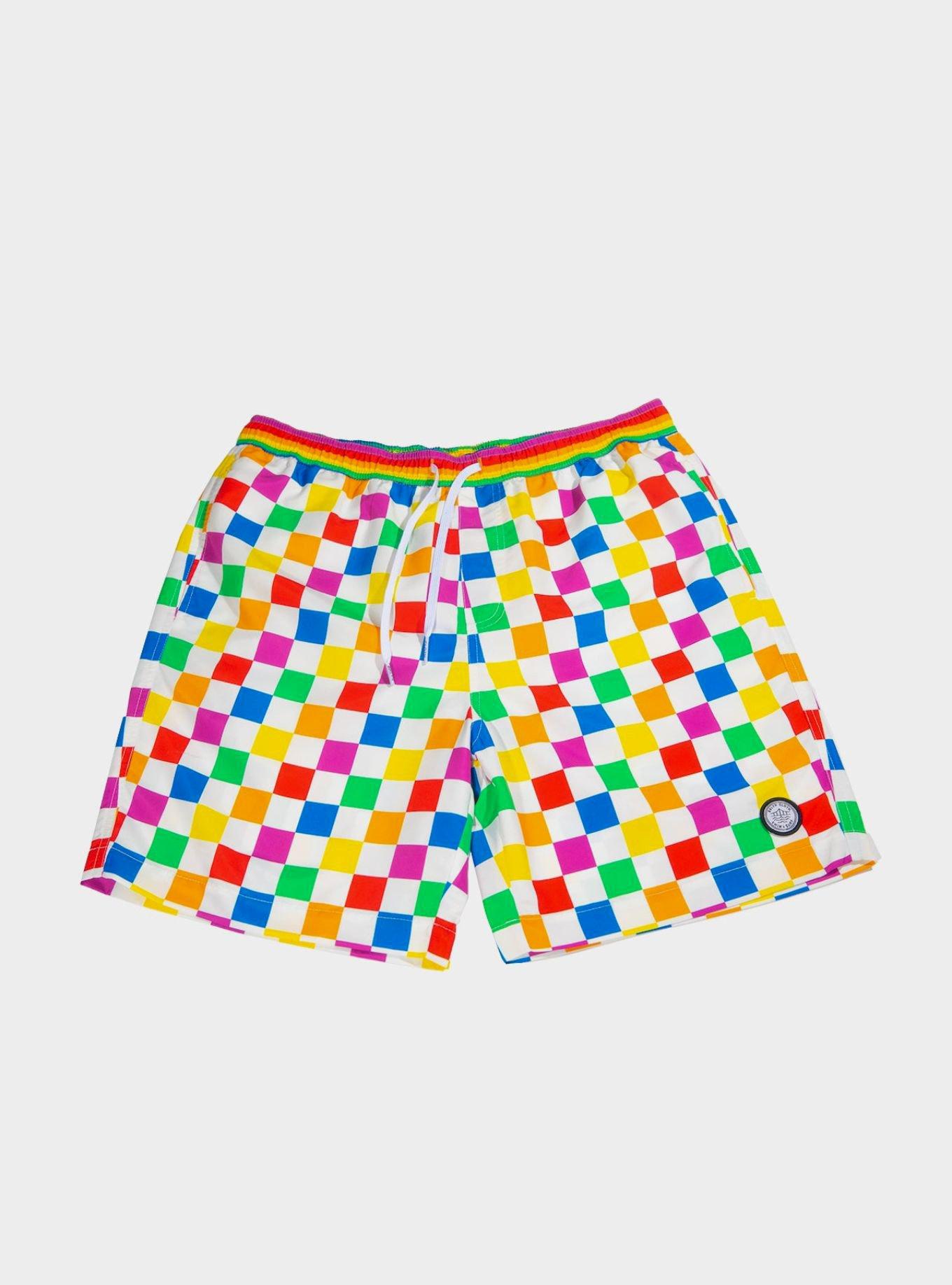 Rainbow Checker Swim Trunks Hot Topic