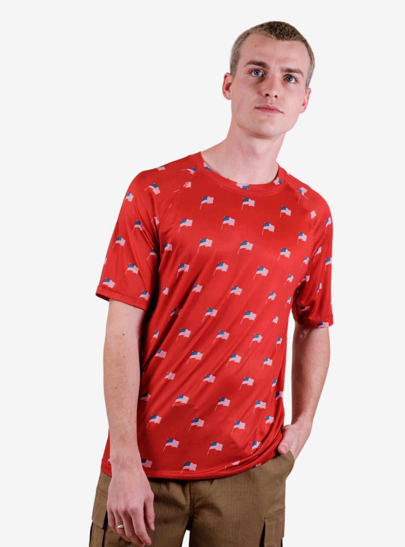 Red Ditsy Flag Rash Guard Short Sleeve Shirt | Hot Topic