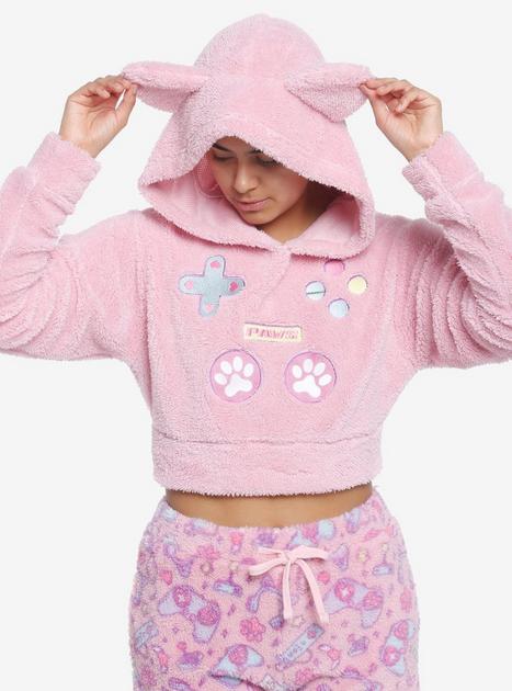 Pink Gamer Cat Girls Crop Hoodie | Hot Topic