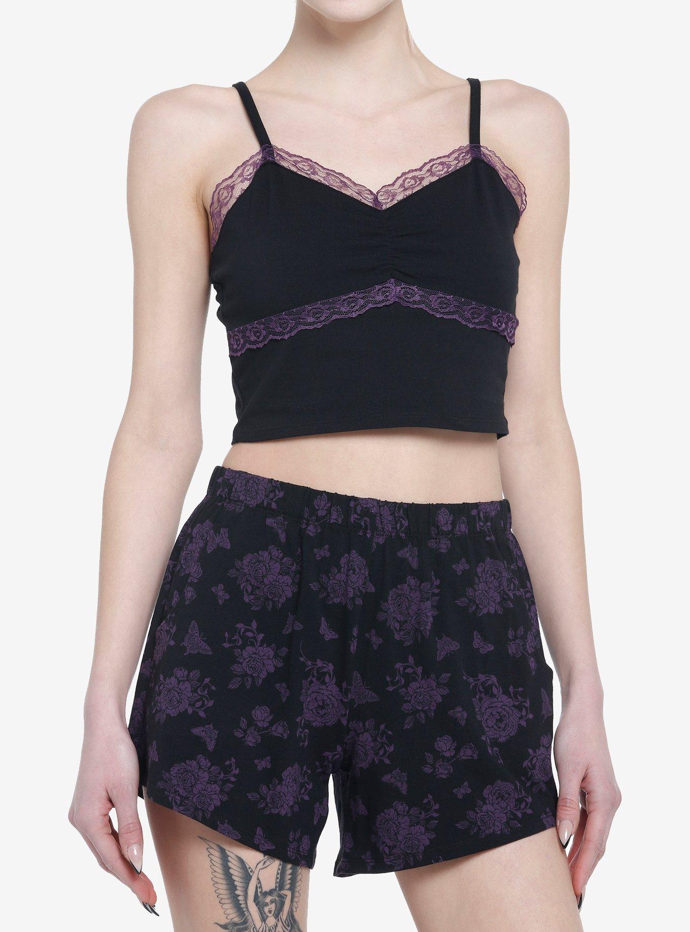 Cosmic Aura Black And Purple Rose Girls Lounge Set Hot Topic